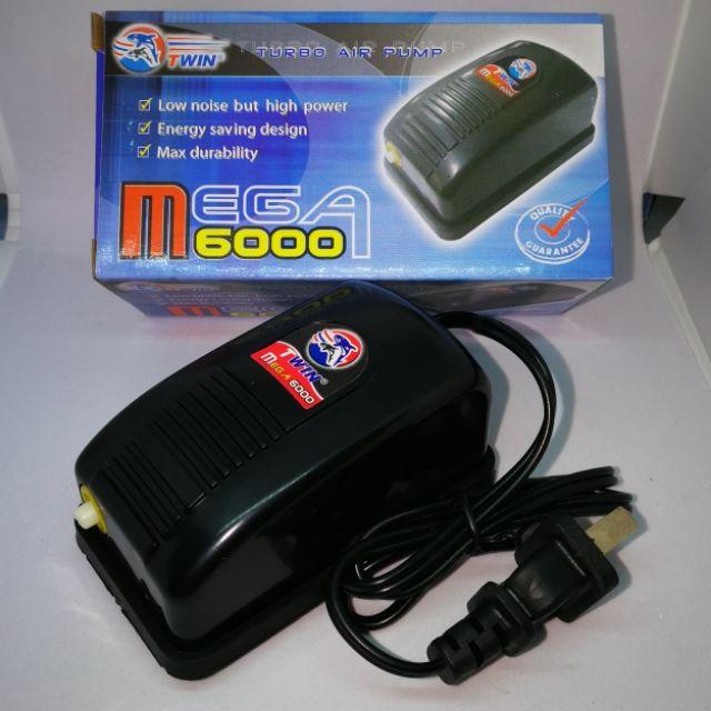 Twin Mega 6000 ปั้มลม ปั้มออกซิเจน 1 ทาง สำหรับเลี้ยงปลา กุ้ง 220V 50H | Ninekaow.com