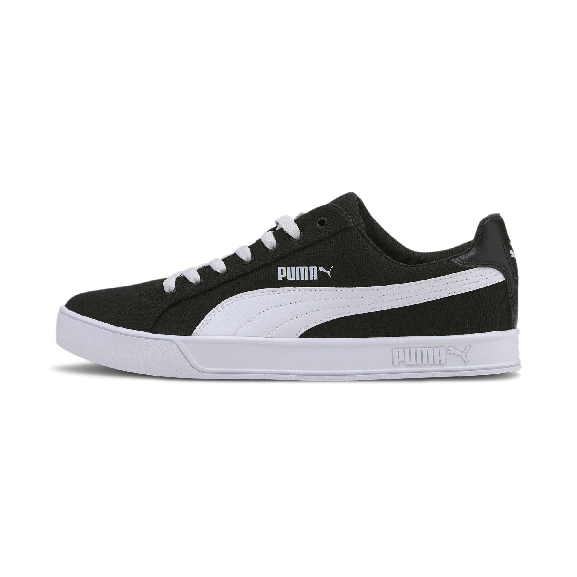 PUMA BASICS - รองเท้ากีฬา Smash Vulc Canvas สีดำ - 37475402