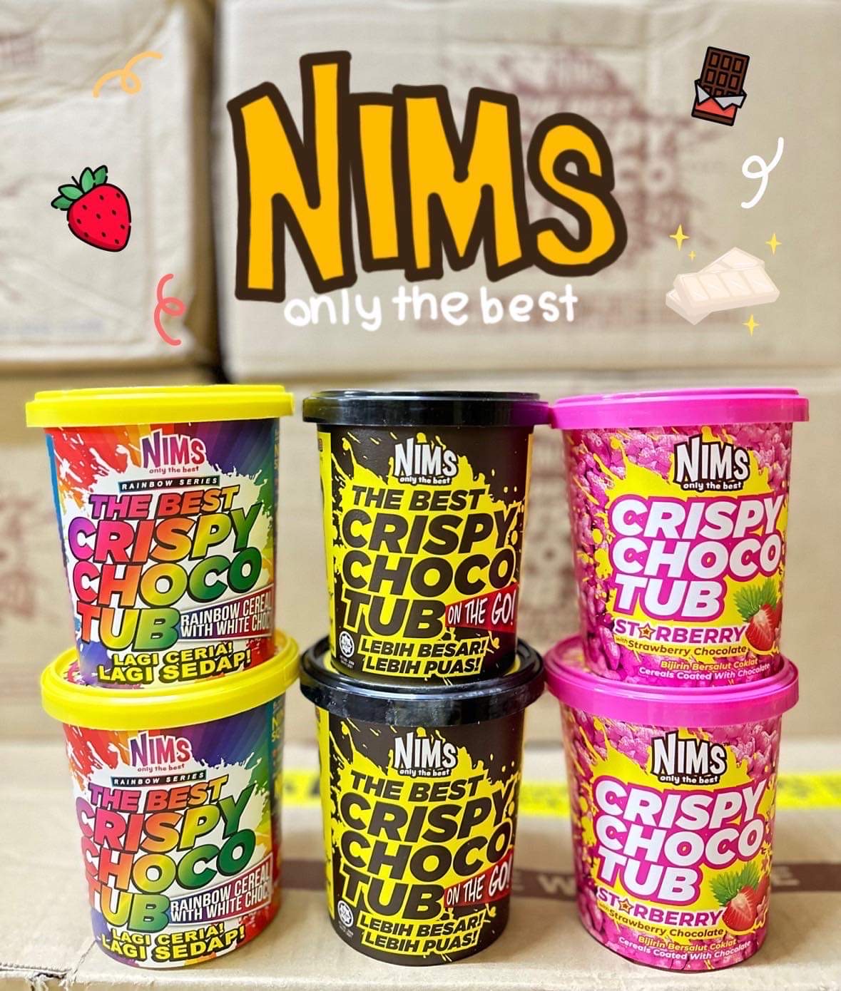 Nims crispy choco tube คริสปี้สำเร็จรูป นำเข้ามาเลเซีย โกโก้ครันช์เคลือบชอคโกแลต