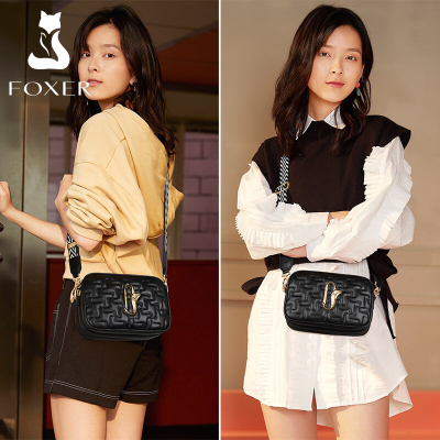 FOXER Female Cow Leather Square Crossbody Bag Three-tier Large Capacity ...