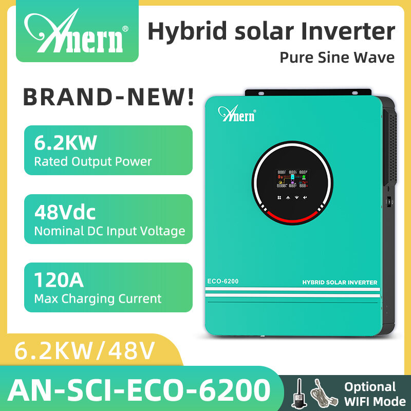 2025 Activity subsidy Anern 4.2kw 6.2kw 10.2kw MPPT Hybrid Solar Inverter 48V Pure Sine Wave ...