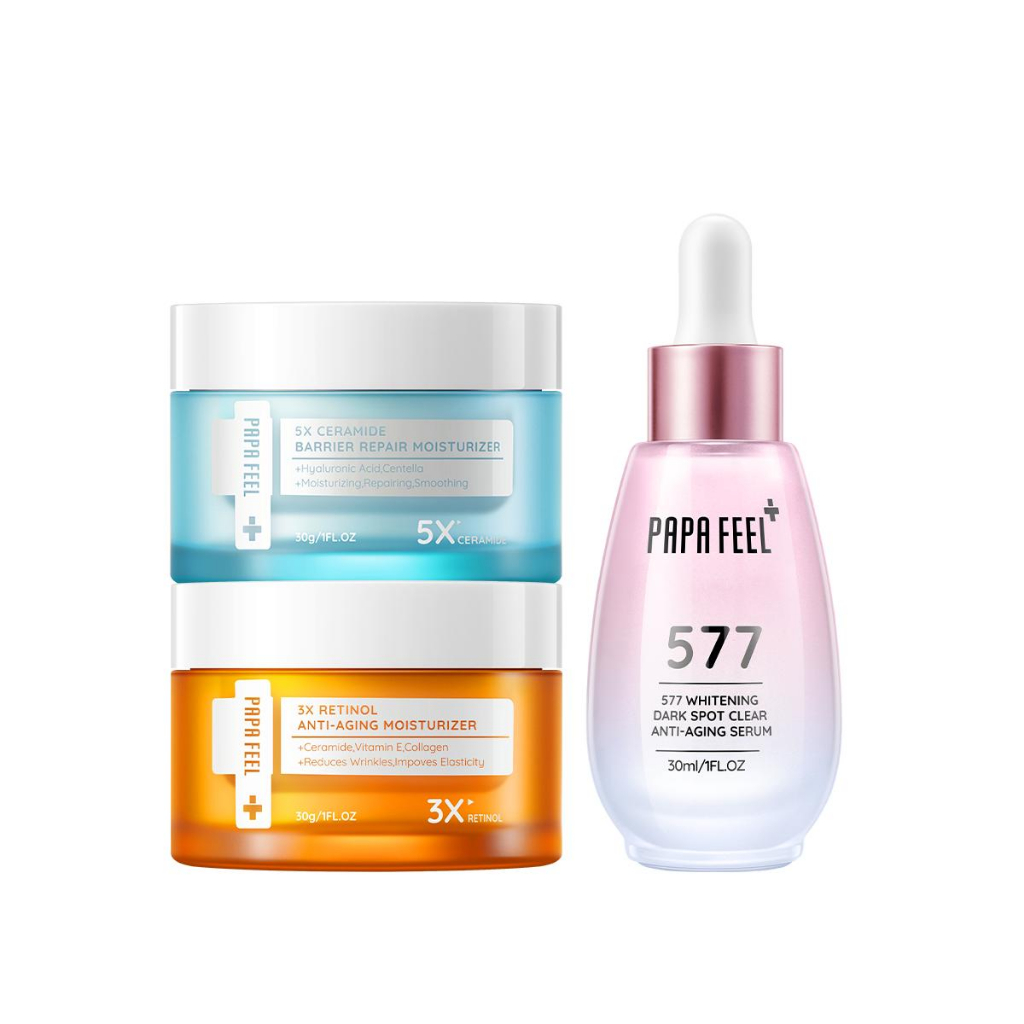 [เช้า C เย็น A] PAPA FEEL ชุด 3 ชิ้น เช้า 5X CERAMIDE ครีมทาหน้า เย็น ...