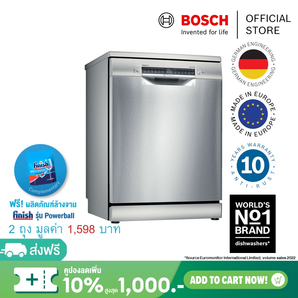 Bosch Free-standing Dishwasher, Series 4, 60 cm, Silver inox, Model ...